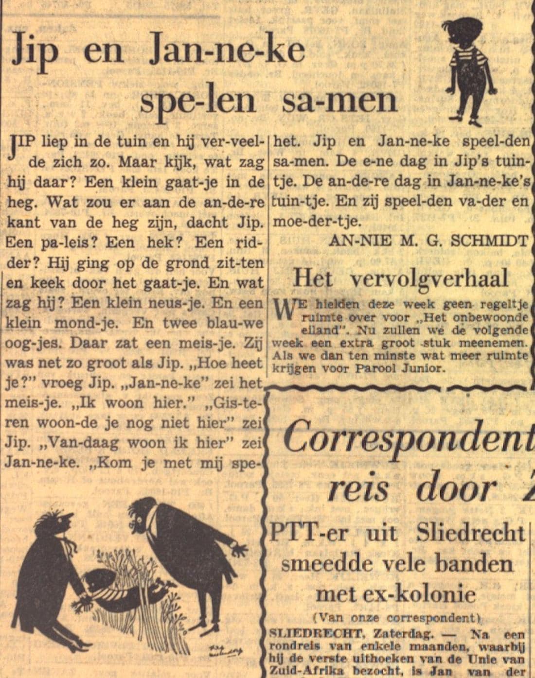 Debuut Jip en Janneke 65 jaar geleden in Het Parool