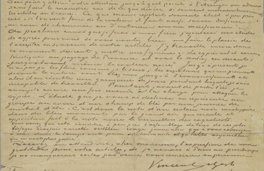 Museum verwerft belangrijke brief Van Gogh | Het Parool