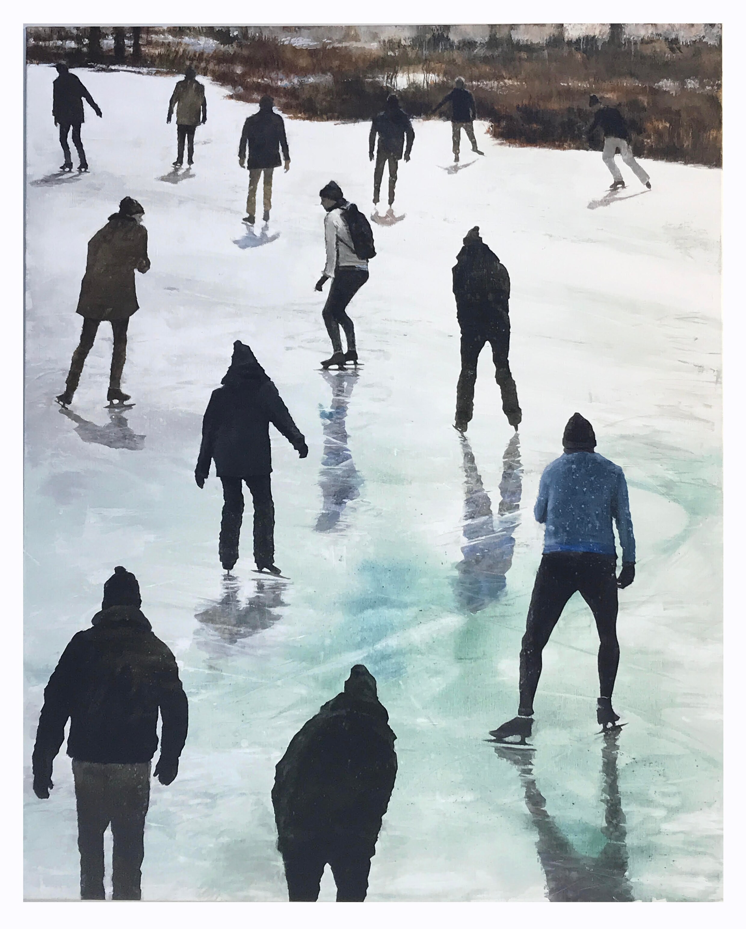 Schilder Daniel Bodner legt schaatsers vast in een bijzonder bevroren ...