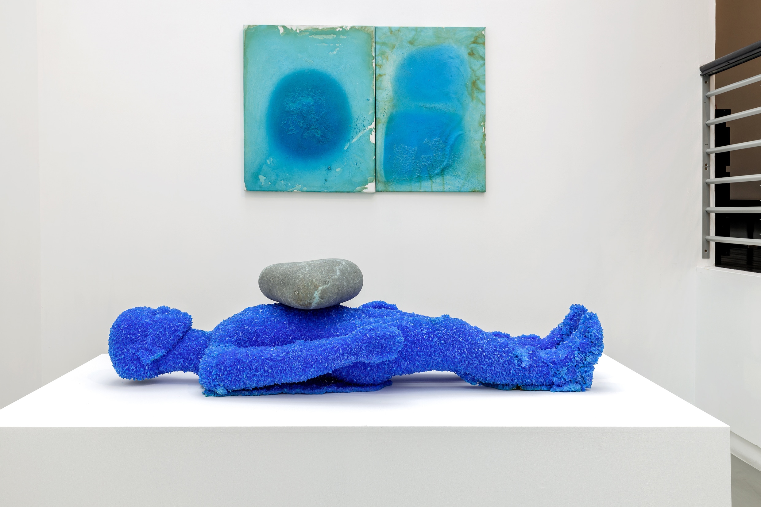 De blauwe kristallen van kunstenaar Roger Hiorns maken figuren als ...