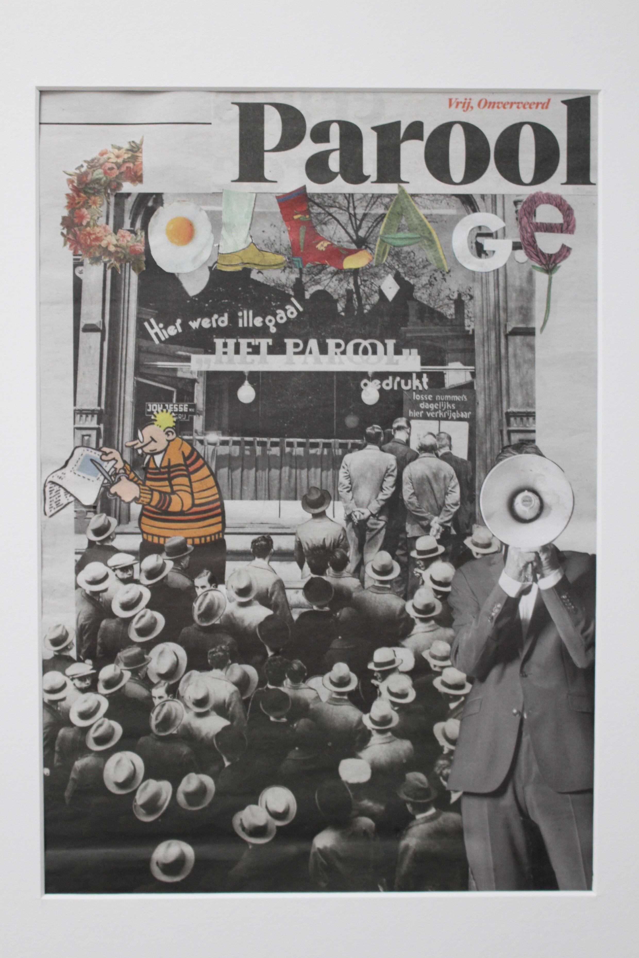 Met afbeeldingen uit Het Parool maakt Erna Bijl de Vroe collages: ‘Het is recyclen, de kunst van ...