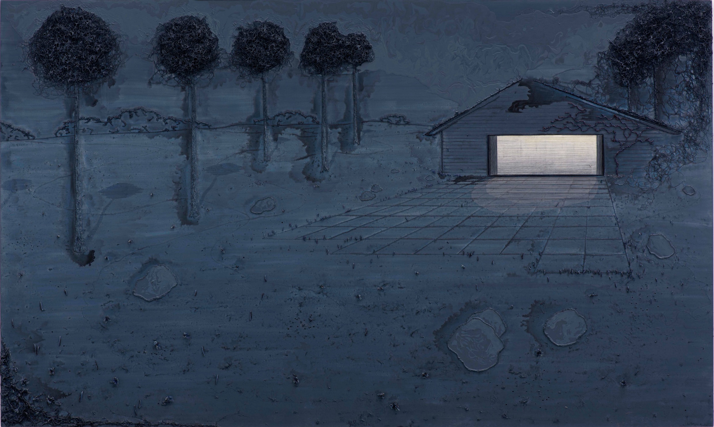 Michael Raedecker vat in verf en draad een broeierige sfeer waarin de ...