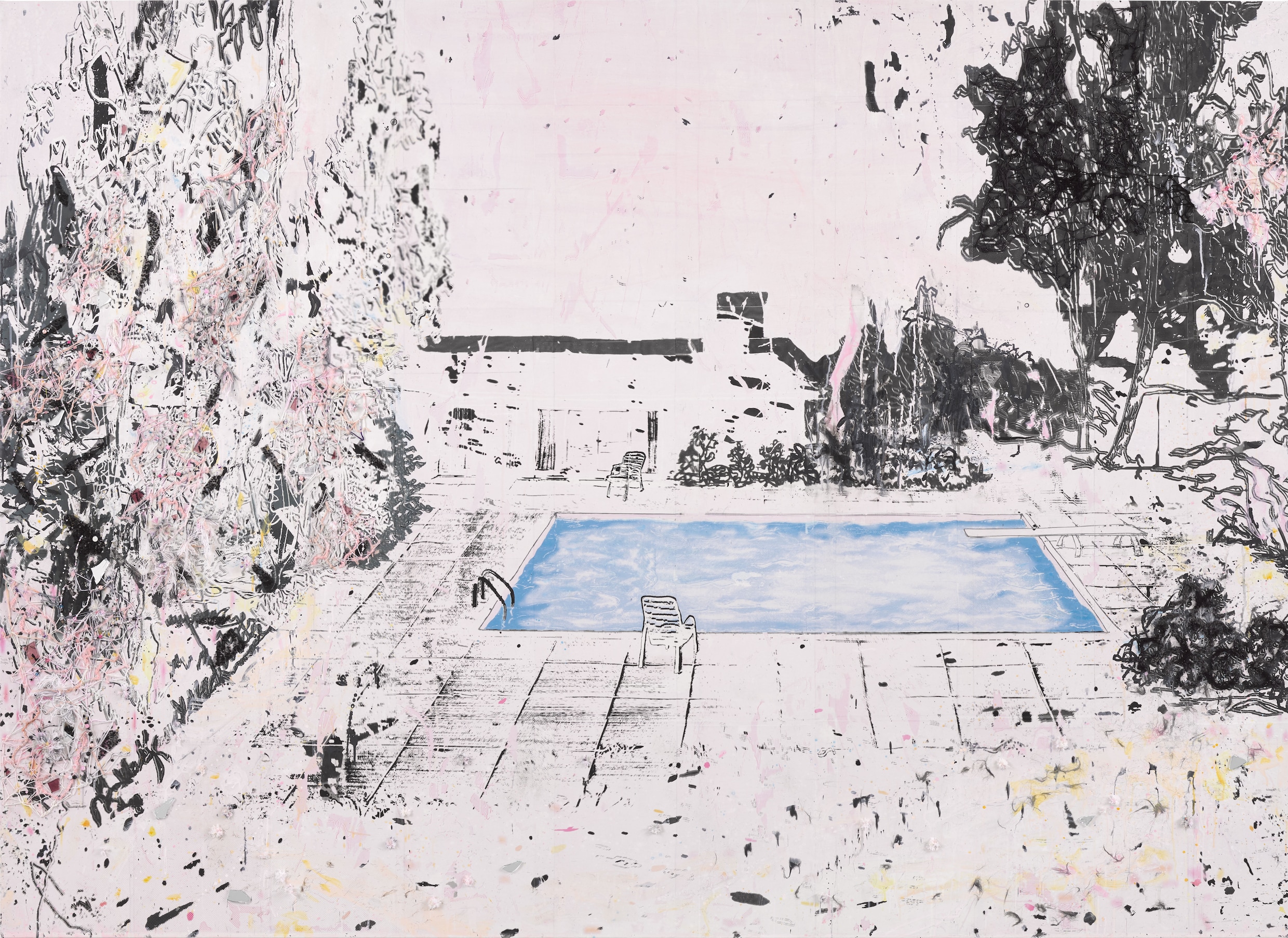 Michael Raedecker vat in verf en draad een broeierige sfeer waarin de ...