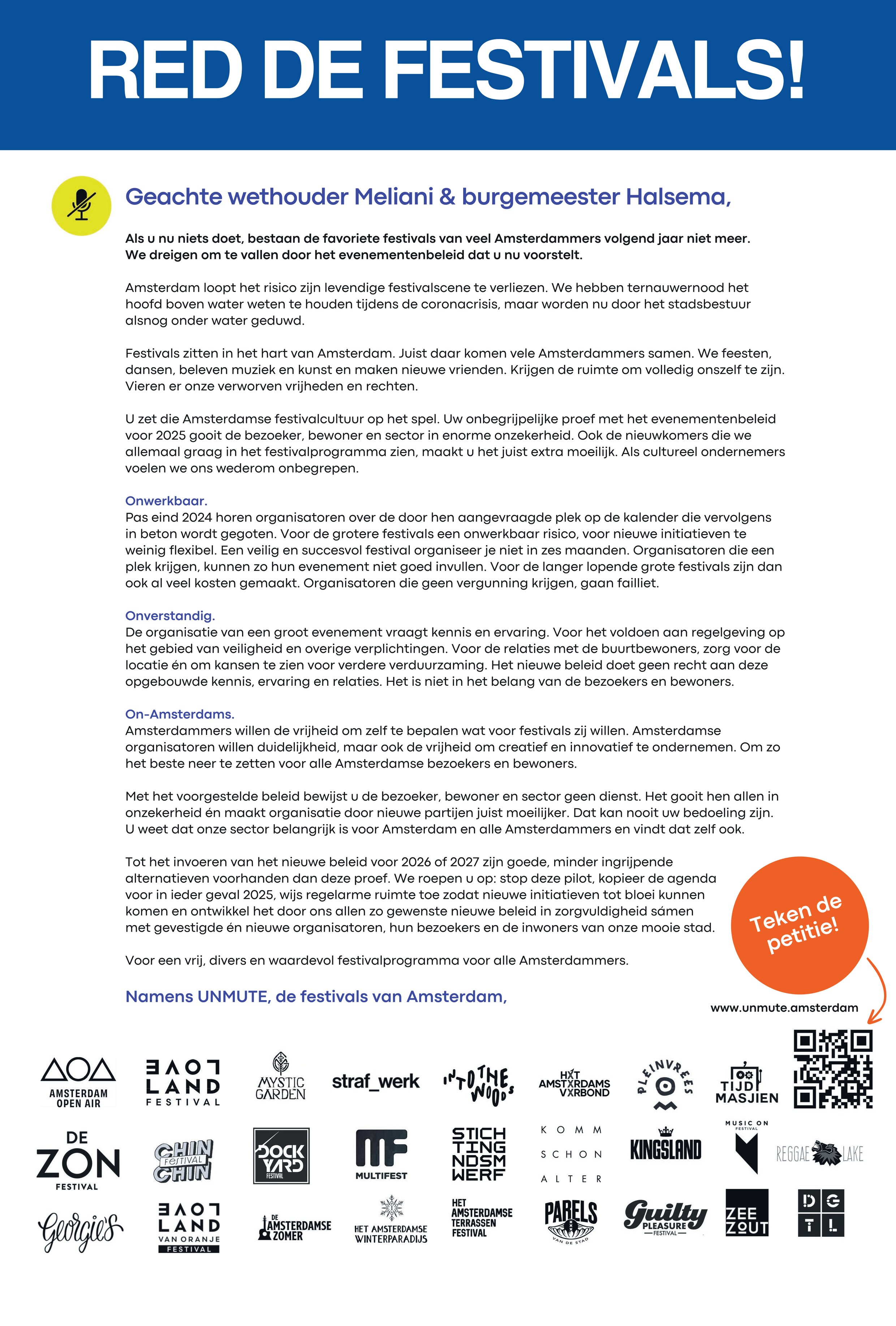 Festivalorganisatoren vragen met advertentie uitstel nieuw ...