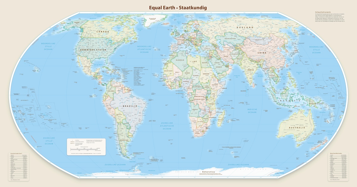 De wereldkaart van Equal Earth geeft wél een eerlijke voorstelling van ...